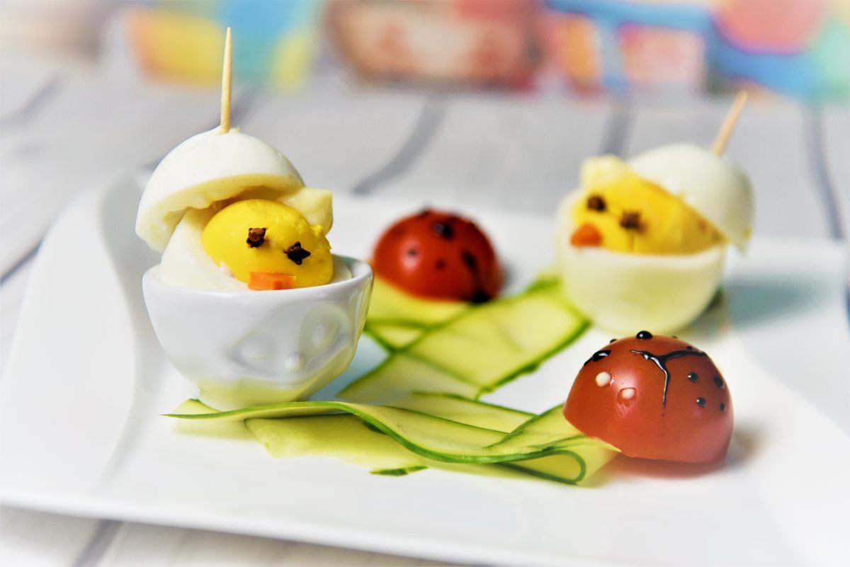 Küken aus Eiern + Marienkäfer aus Tomaten - Happi mit Silberschlappi
